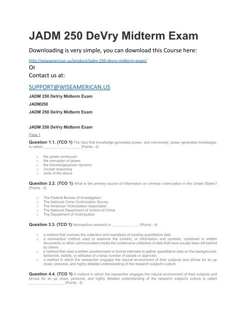 JADM 250 DeVry Midterm Exam