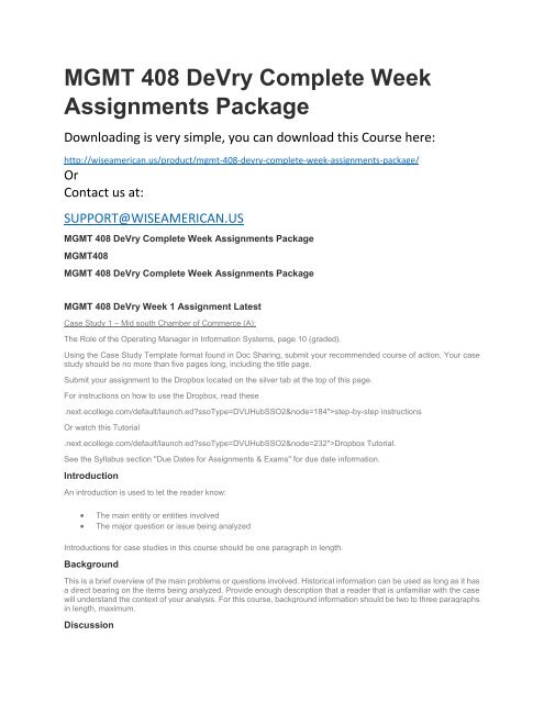 MGMT 408 DeVry Complete Week Assignments Package