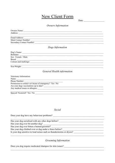 New Client Form (Jesse's Dog Grooming)