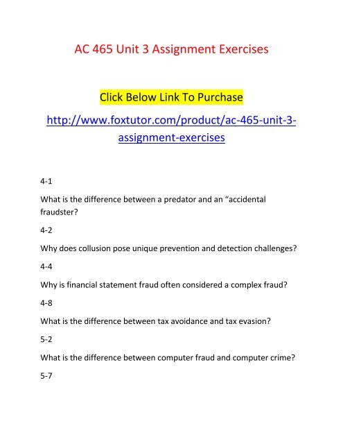 AC 465 Unit 3 Assignment Exercises