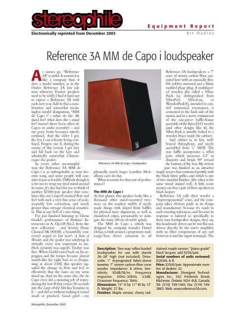 Reference 3A MM de Capo i loudspeaker