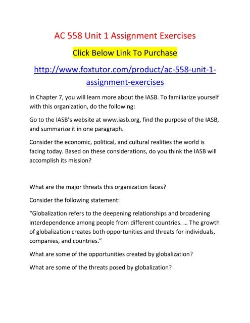 AC 558 Unit 1 Assignment Exercises