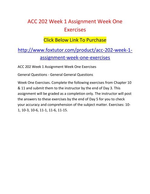 ACC 202 Week 1 Assignment Week One Exercises