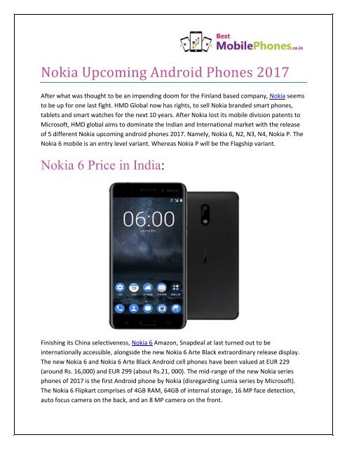 Nokia Upcoming Android Phones 2017