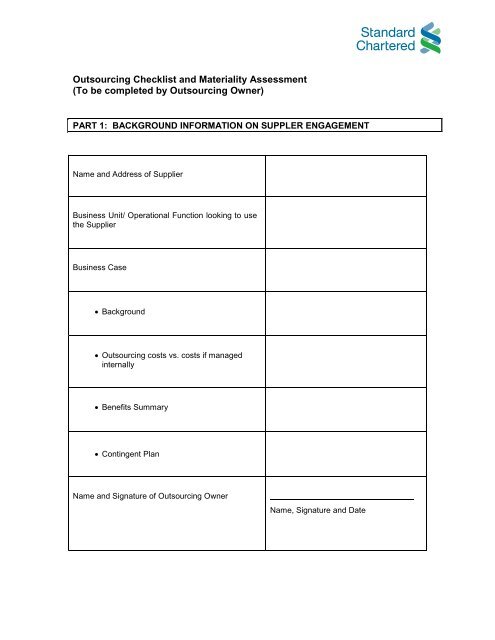 Checklist and Materiality Assessment