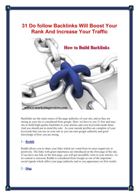 Know the most important 31 Do follow Backlinks