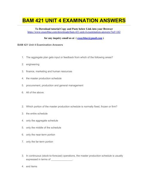 BAM 421 UNIT 4 EXAMINATION ANSWERS