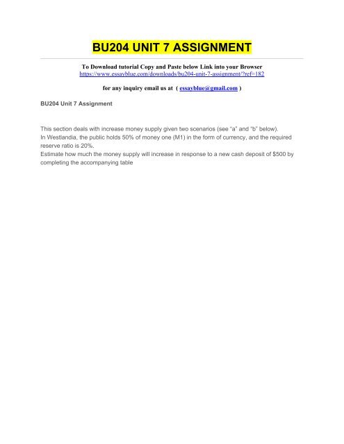 BU204 UNIT 7 ASSIGNMENT