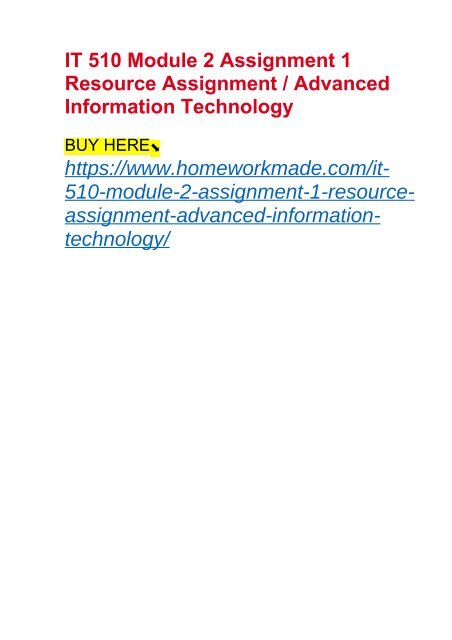 IT 510 Module 2 Assignment 1 Resource Assignment : Advanced Information ...