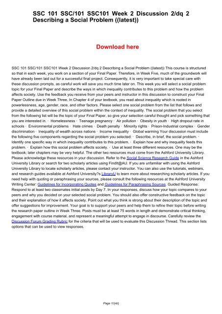 SSC 101 SSC101 SSC/101 Week 2 Discussion 2/dq 2 Describing a Social ...