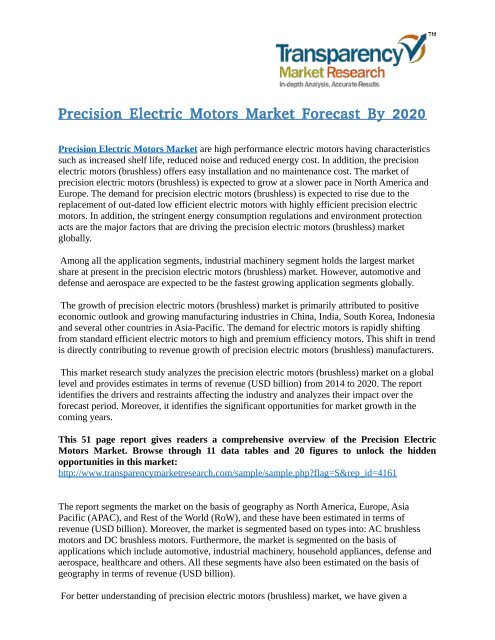 Precision Electric Motors Market