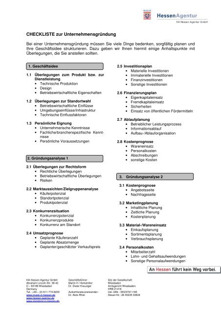 CHECKLISTE zur Unternehmensgründung - invest-in-hessen