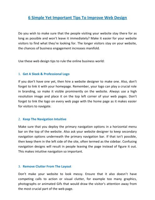 6 Simple Yet Important Tips To Improve Web Design