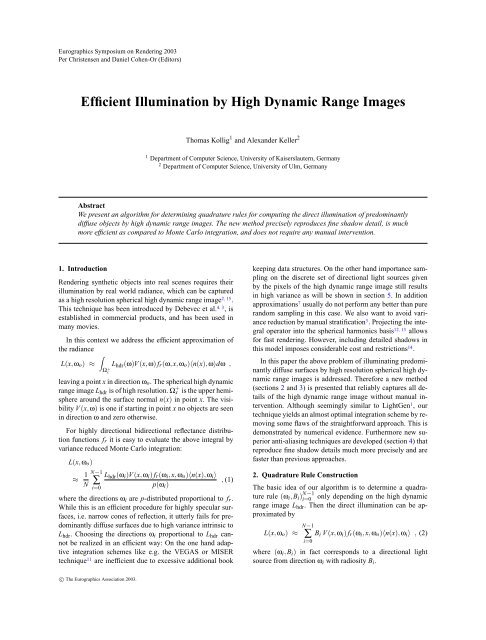 Efficient Illumination by High Dynamic Range Images