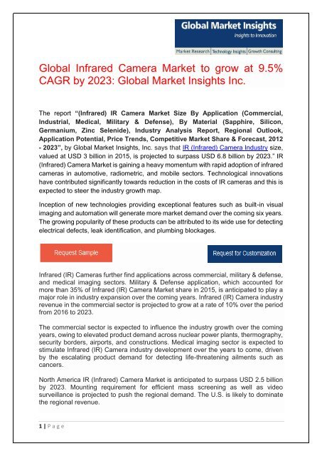 Global IR Camera Market to hit of $6.82bn by 2023