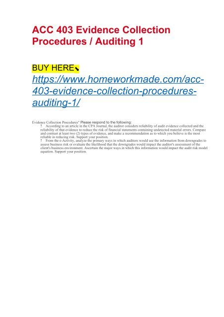 ACC 403 Evidence Collection Procedures : Auditing 1