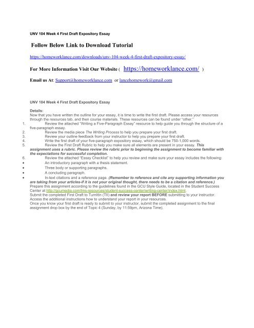 UNV 104 Week 4 First Draft Expository Essay