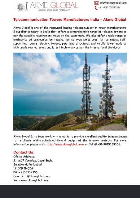 Telecommunication Towers Manufacturers India – Akme Global