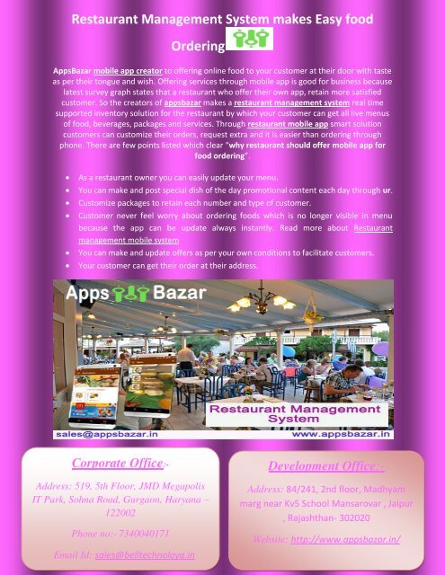 Restaurant Management System makes Easy food Ordering