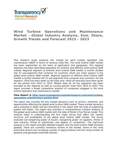 Wind Turbine Operations and Maintenance Market SWOT Analysis Of Top Key ...