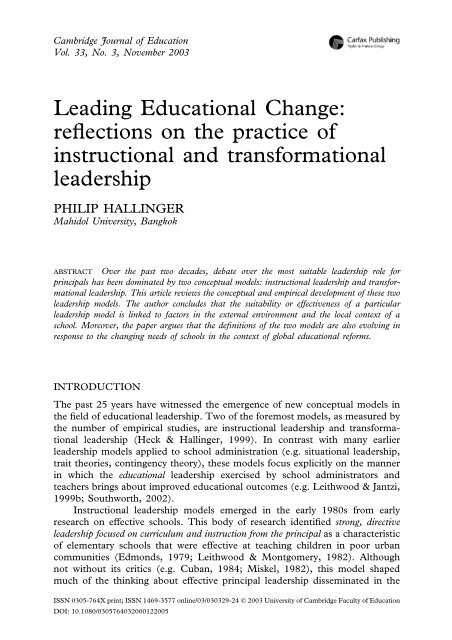 Leading Educational Change - reflections on the practice of ...