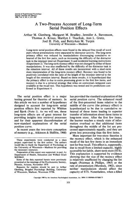 A two-process account of long-term serial position effects - Glenberg ...