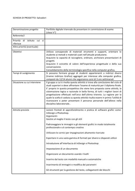 SCHEDA DI PROGETTO- (portfolio)