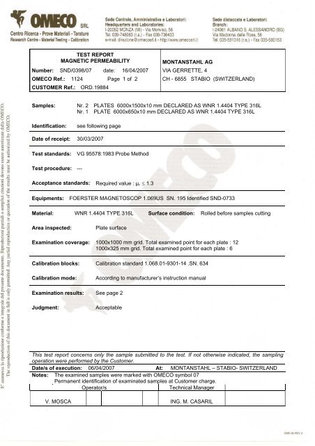 TEST REPORT MAGNETIC PERMEABILITY MONTANSTAHL AG ...