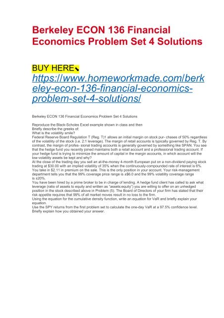 Berkeley ECON 136 Financial Economics Problem Set 4 Solutions