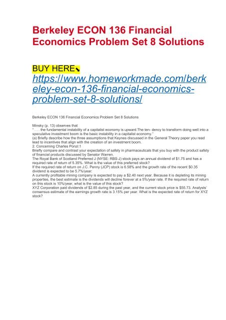 Berkeley ECON 136 Financial Economics Problem Set 8 Solutions Berkeley ECON 136 Financial Economics Problem Set 8 Solutions