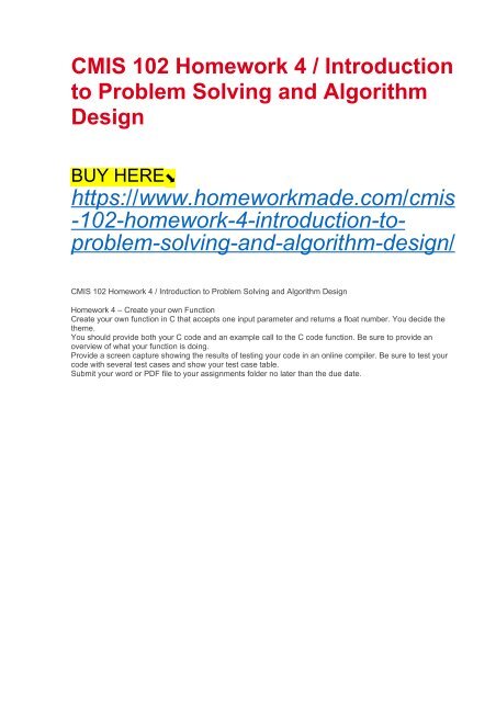 Cmis 102 Homework 4 Introduction To Problem Solving And Algorithm Design