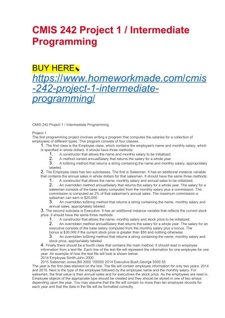 CMIS 242 Project 1 : Intermediate Programming