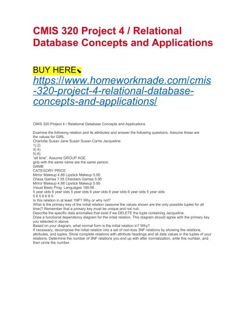CMIS 320 Project 4 : Relational Database Concepts and Applications