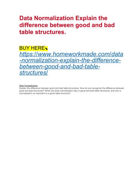 Data Normalization Explain the difference between good and bad table ...