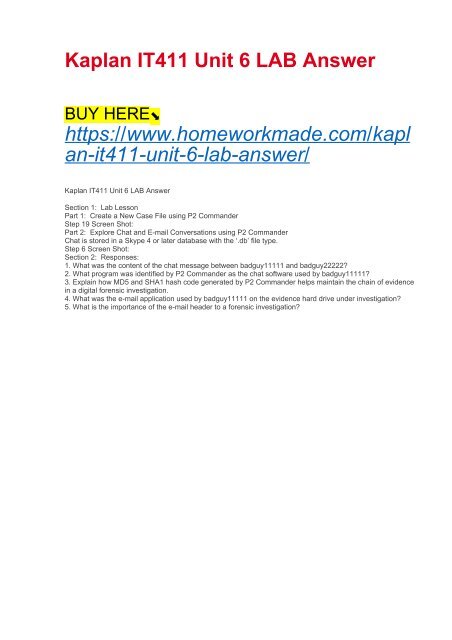 Kaplan IT411 Unit 6 LAB Answer