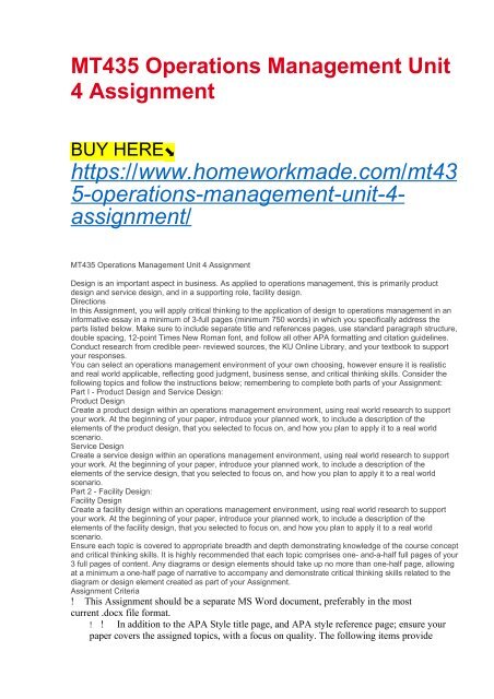 Unit 4 Operations Management Assignment BUS 5116 Operations