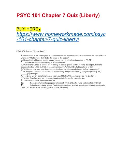 PSYC 101 Chapter 7 Quiz (Liberty)