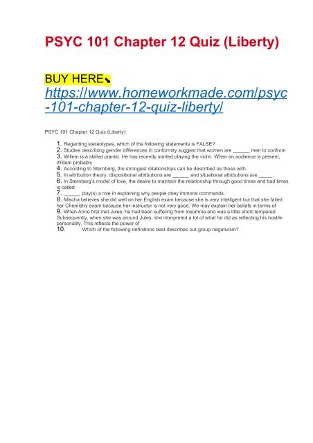 PSYC 101 Chapter 12 Quiz (Liberty) PSYC 101 Chapter 12 Quiz (Liberty)