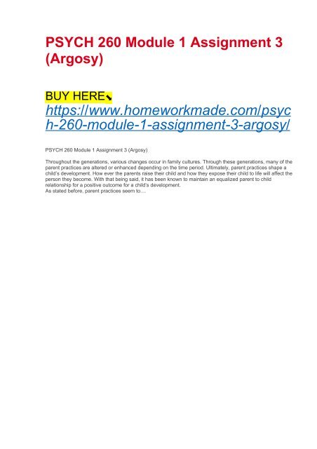 PSYCH 260 Module 1 Assignment 3 (Argosy)