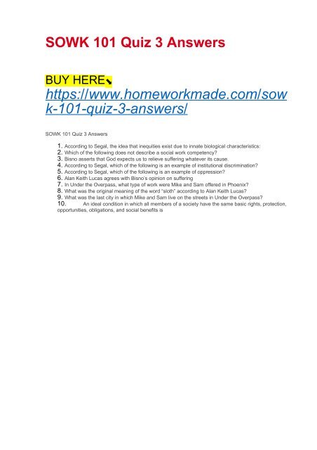 SOWK 101 Quiz 3 Answers