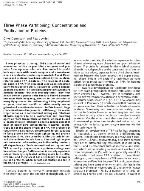 Three Phase Partitioning - Concentration and Purification of Proteins