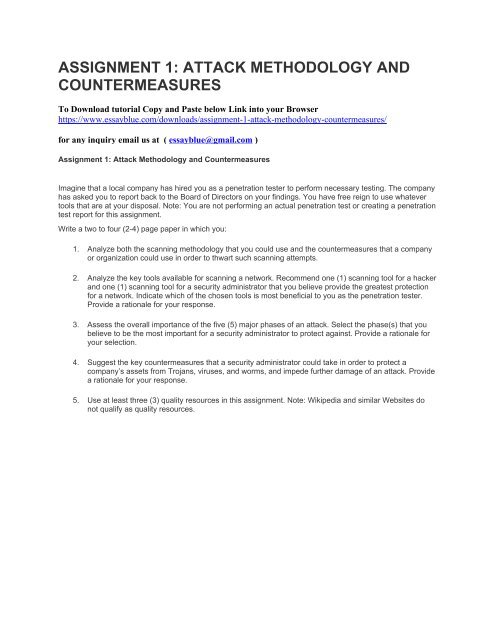 ASSIGNMENT 1 ATTACK METHODOLOGY AND COUNTERMEASURES