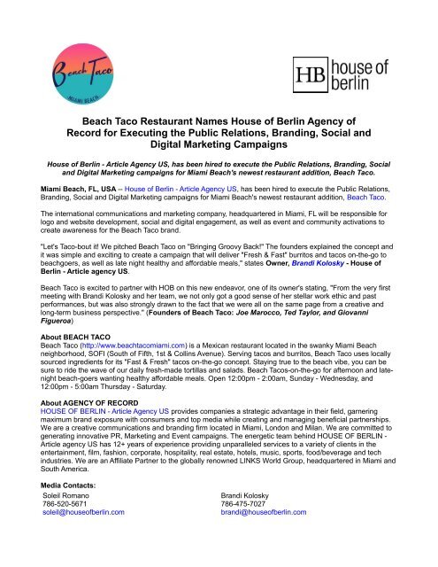 Beach Taco Restaurant Names House Of Berlin Agency Of Record For beach-taco-restaurant-names-house-of-berlin-agency-of-record-for