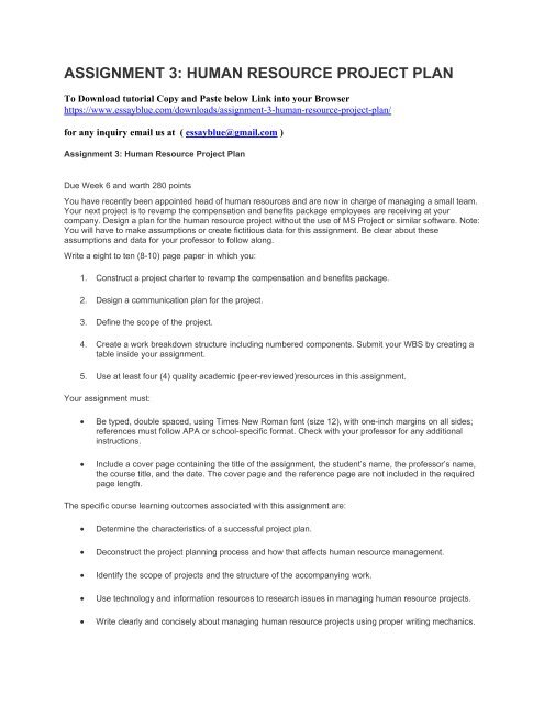 ASSIGNMENT 3 HUMAN RESOURCE PROJECT PLAN