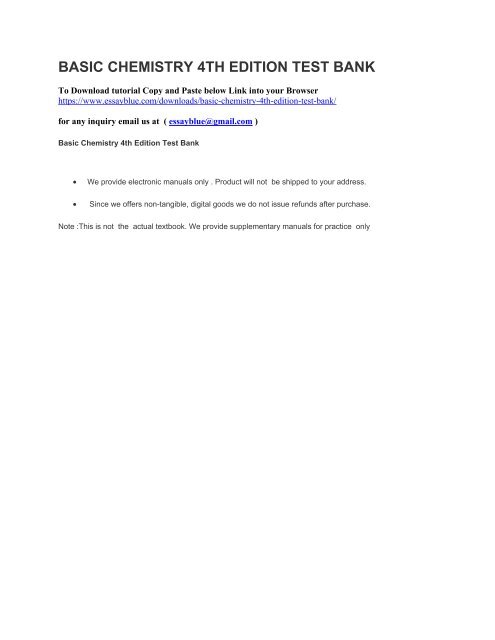 BASIC CHEMISTRY 4TH EDITION TEST BANK