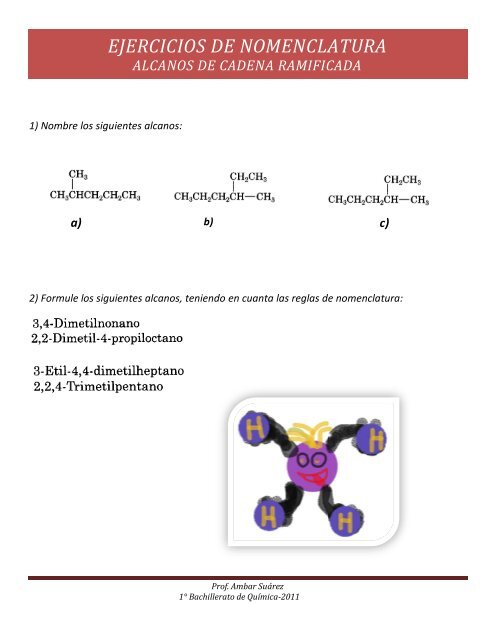 Alcanos Guía De Ejercicios: Nomenclatura Orgánica Alcanos, Alquenos