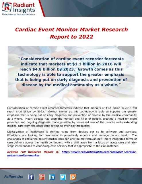 Cardiac Event Monitor Market Is Poised To Reach USD 4.8 Billion By 2023 ...