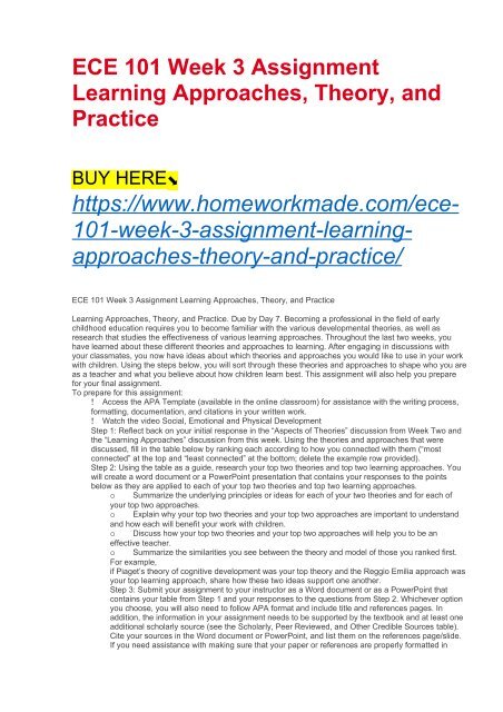 ECE 101 Week 3 Assignment Learning Approaches, Theory, and Practice