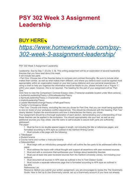 PSY 302 Week 3 Assignment Leadership