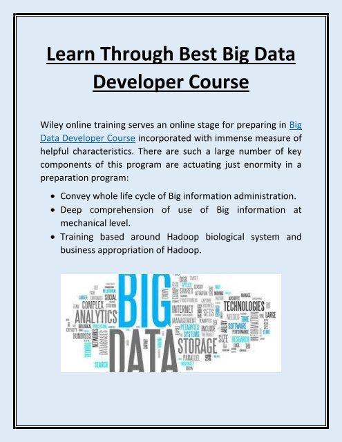Learn Through Best Big Data Developer Course